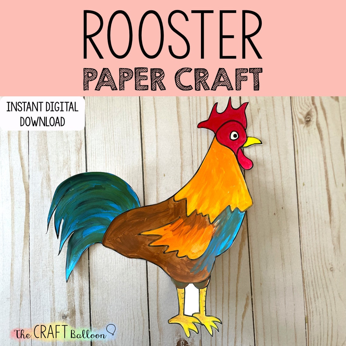 Rooster Craft printable Craft Template / Printable Kids Craft Digital ...