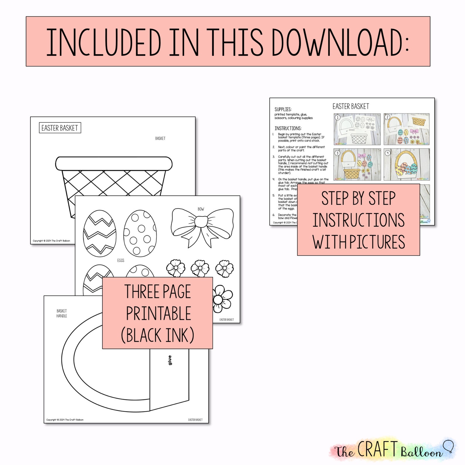 Easter Basket Paper Craft for Kids (printable Craft Template) / Easter ...