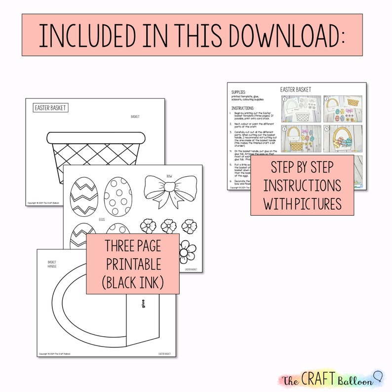 Easter Basket Paper Craft for Kids (printable Craft Template) / Easter ...