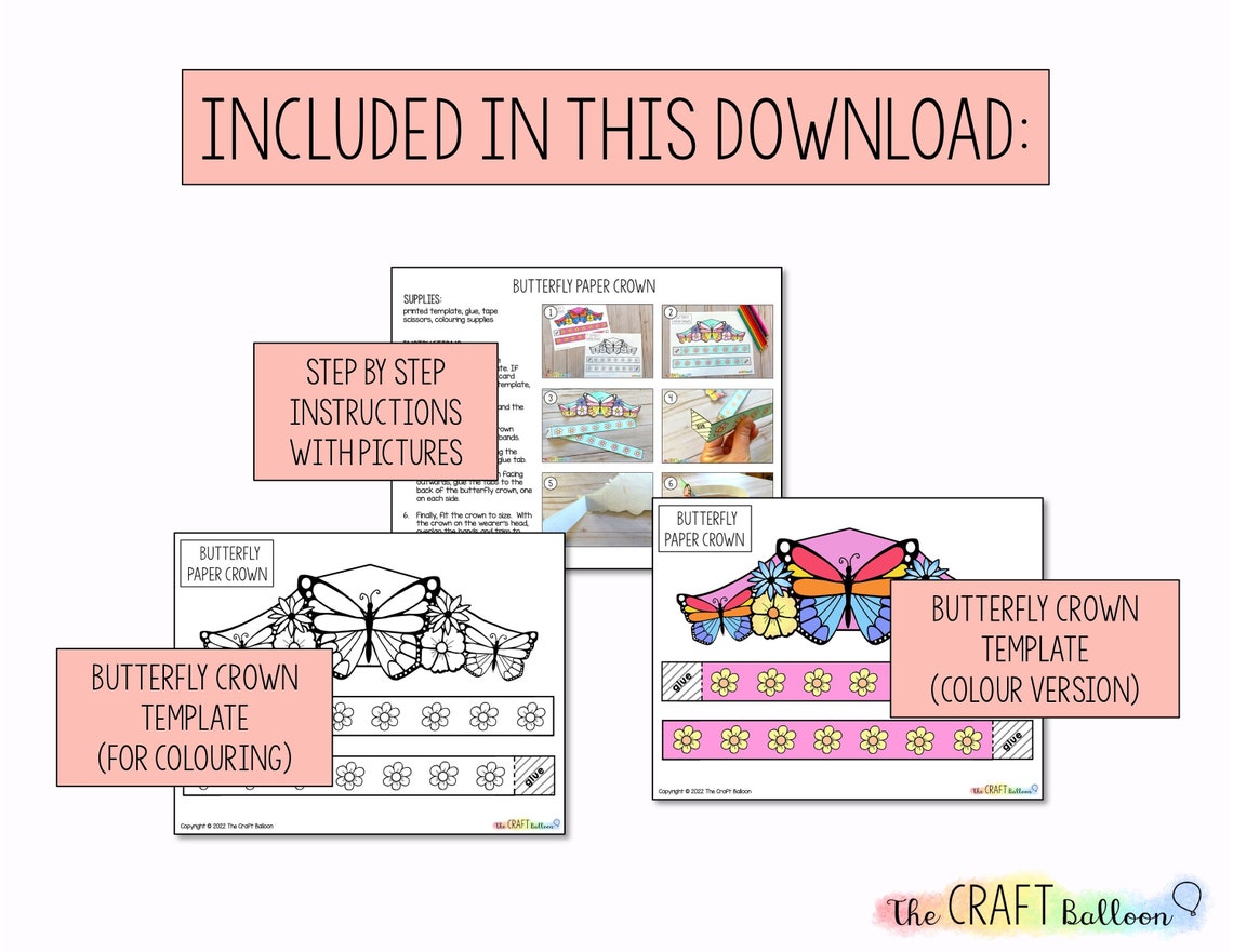 Butterfly Paper Crown printable Template / Printable - Etsy