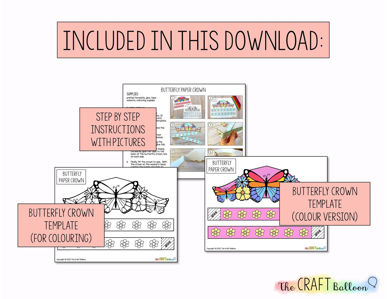 Butterfly Paper Crown printable Template / Printable - Etsy