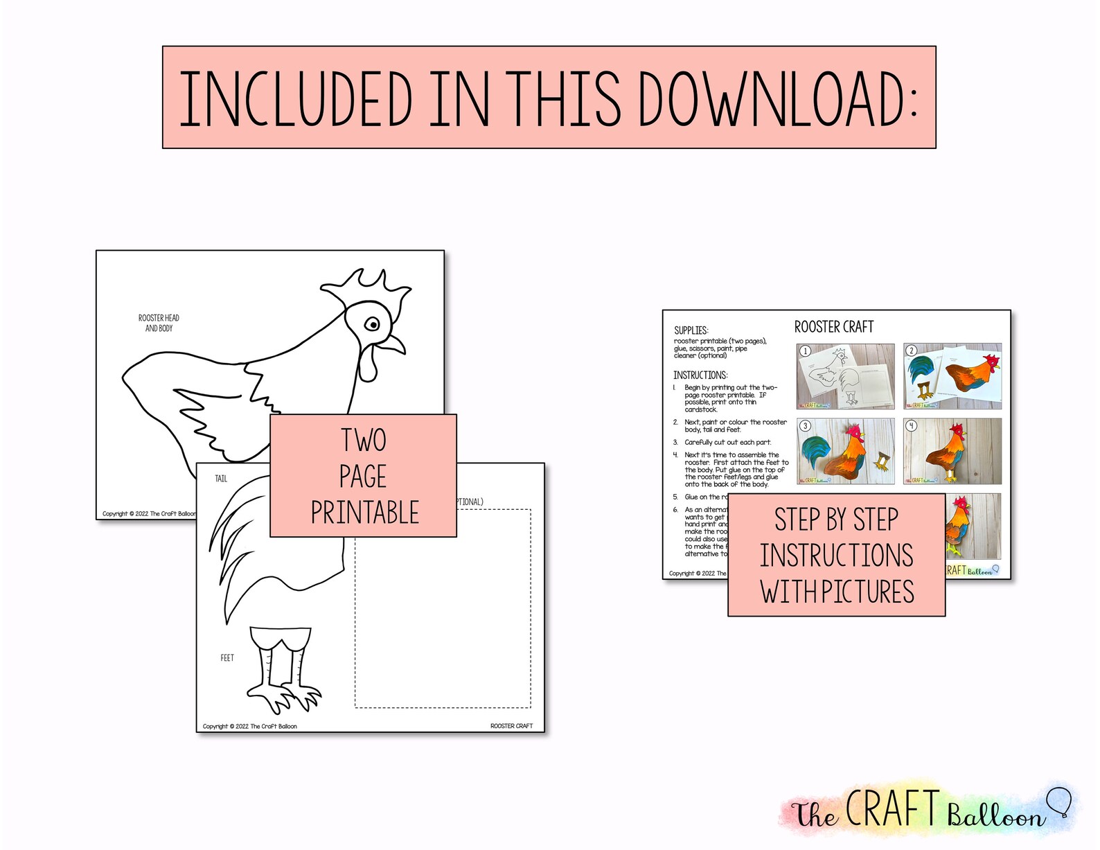 Rooster Craft printable Craft Template / Printable Kids - Etsy Canada