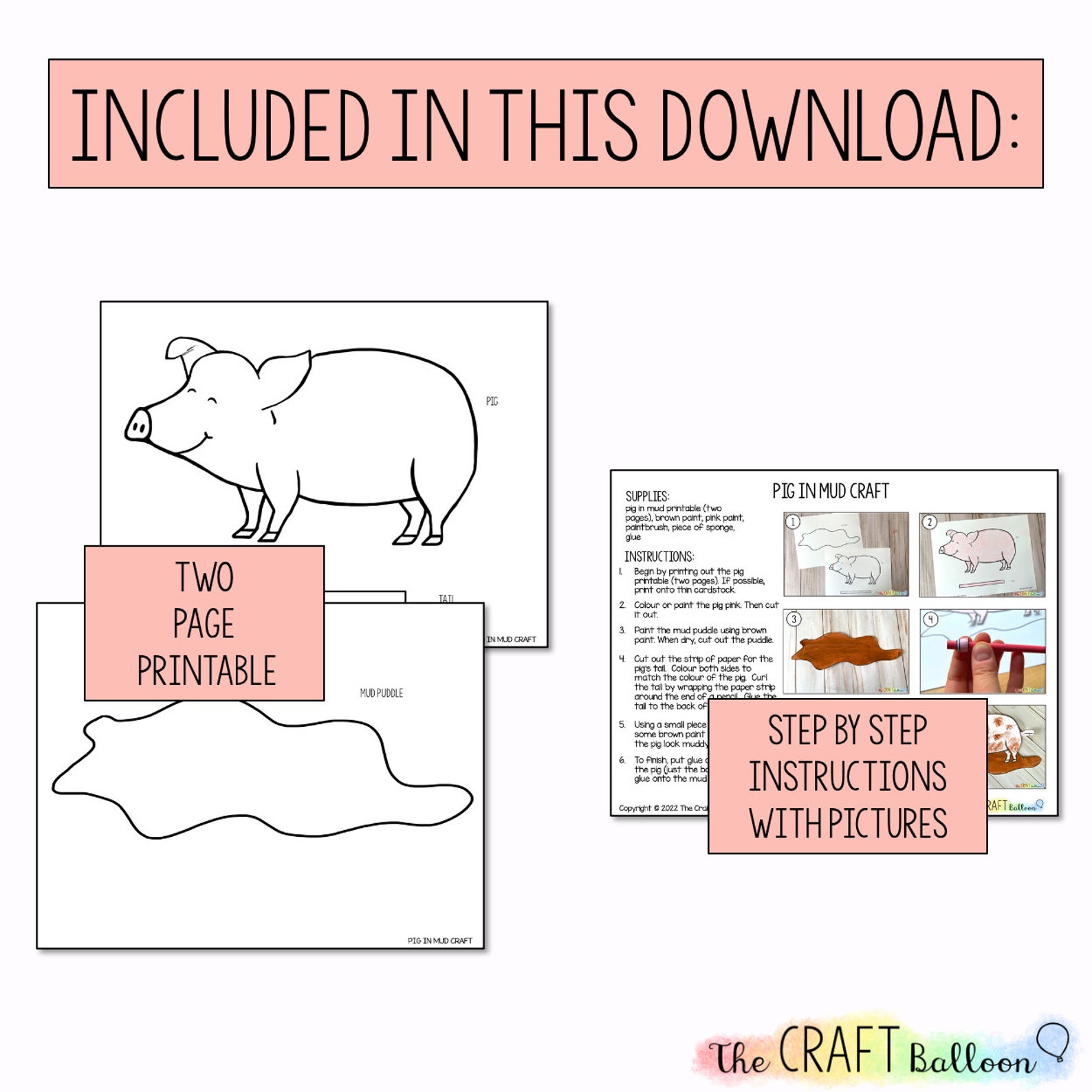 Pig in Mud Craft (printable Craft Template) / Printable Kids Craft ...