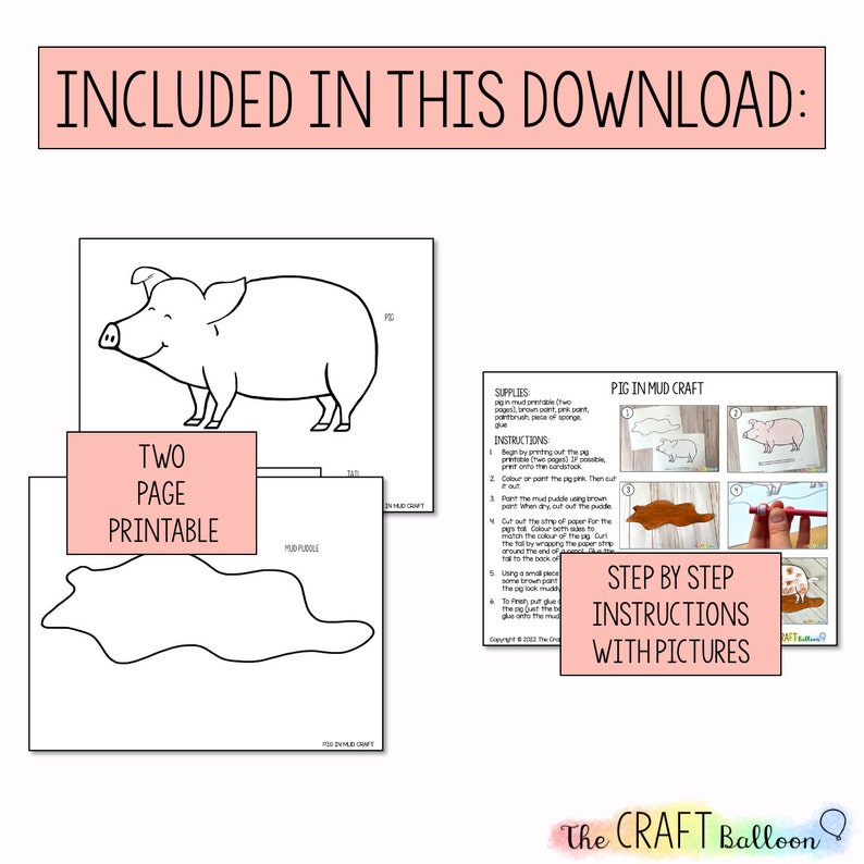 Pig in Mud Craft (printable Craft Template) / Printable Kids Craft ...