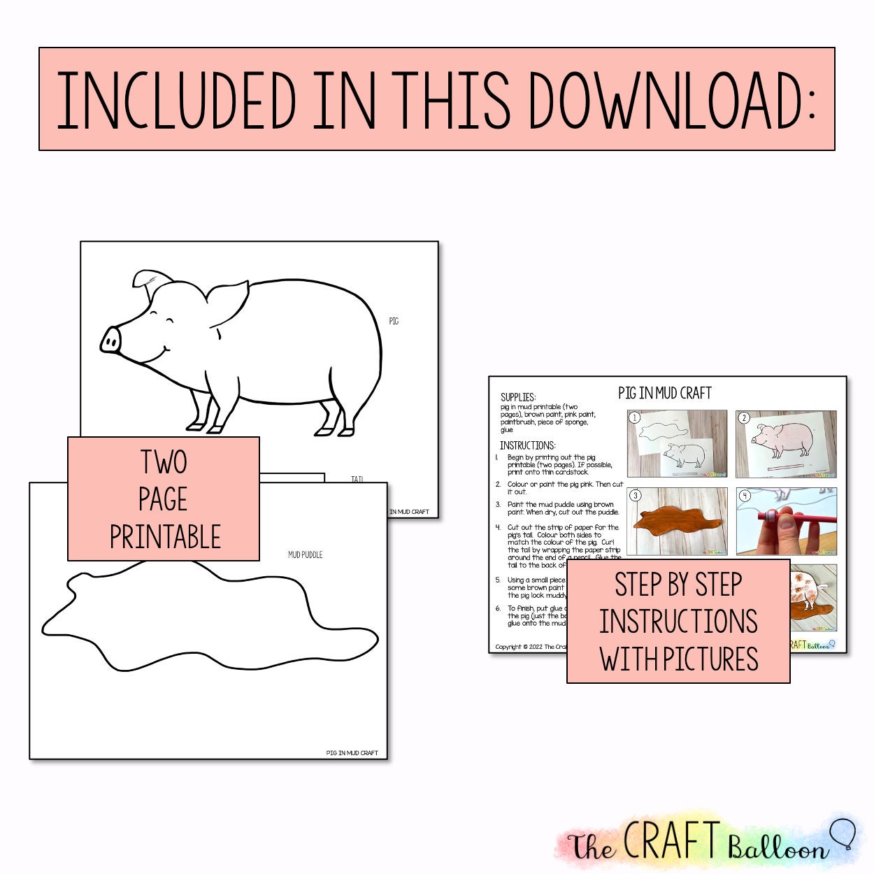Pig in Mud Craft (printable Craft Template) / Printable Kids Craft ...