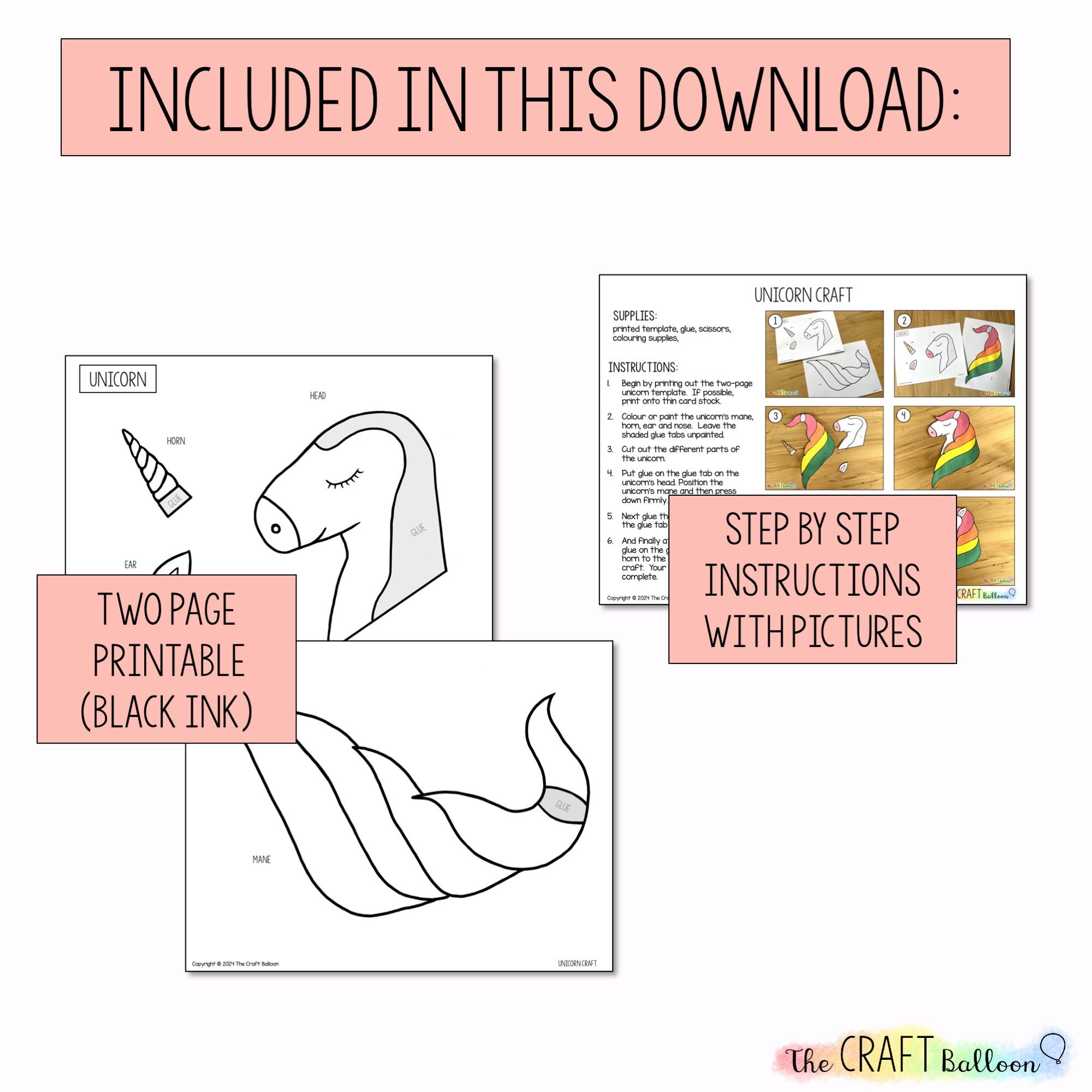 Unicorn Craft (printable Craft Template) / Kids Unicorn Activity ...