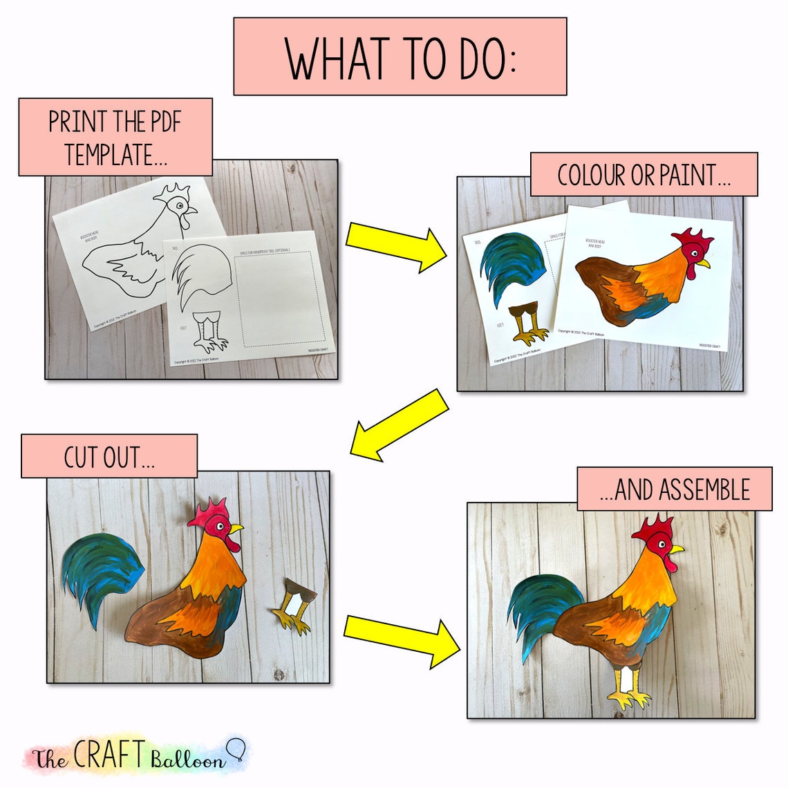 Rooster Craft printable Craft Template / Printable Kids Craft Digital ...