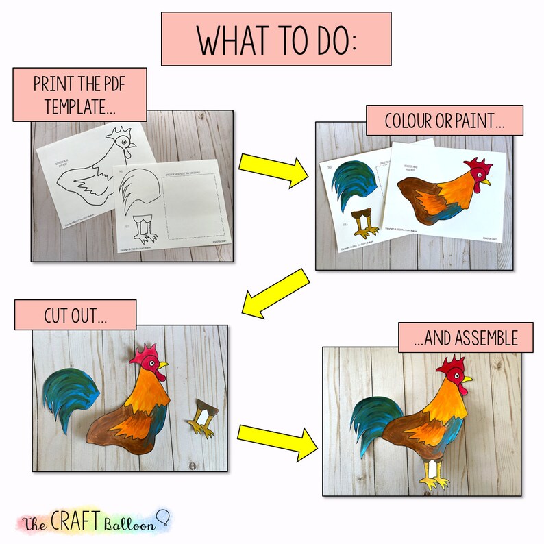 Rooster Craft (printable Craft Template) / Printable Kids Craft Digital ...