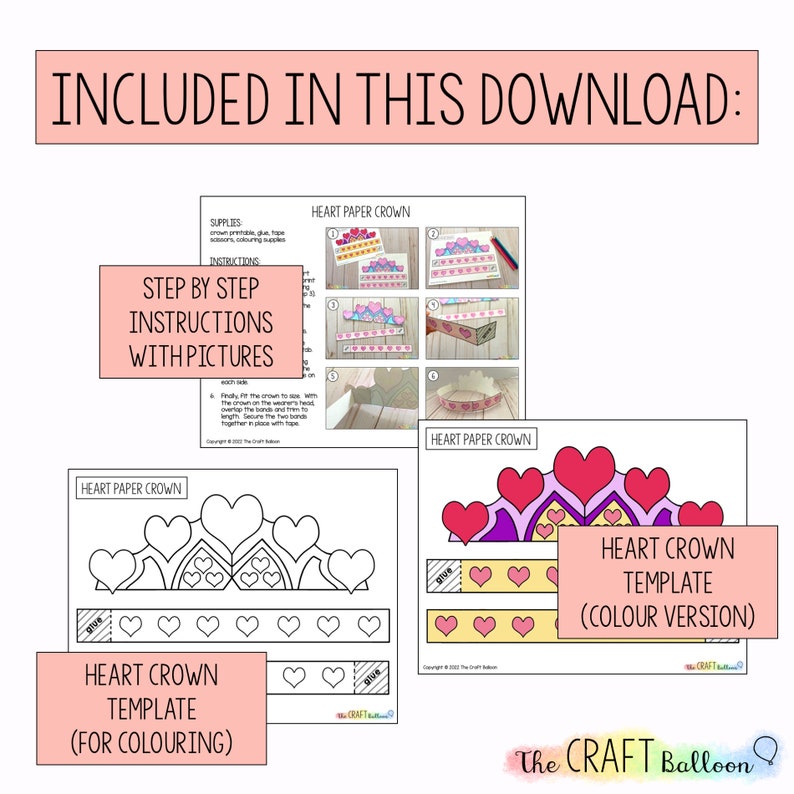 Heart Paper Crown (printable Template) / Paper Child's Headband Digital ...