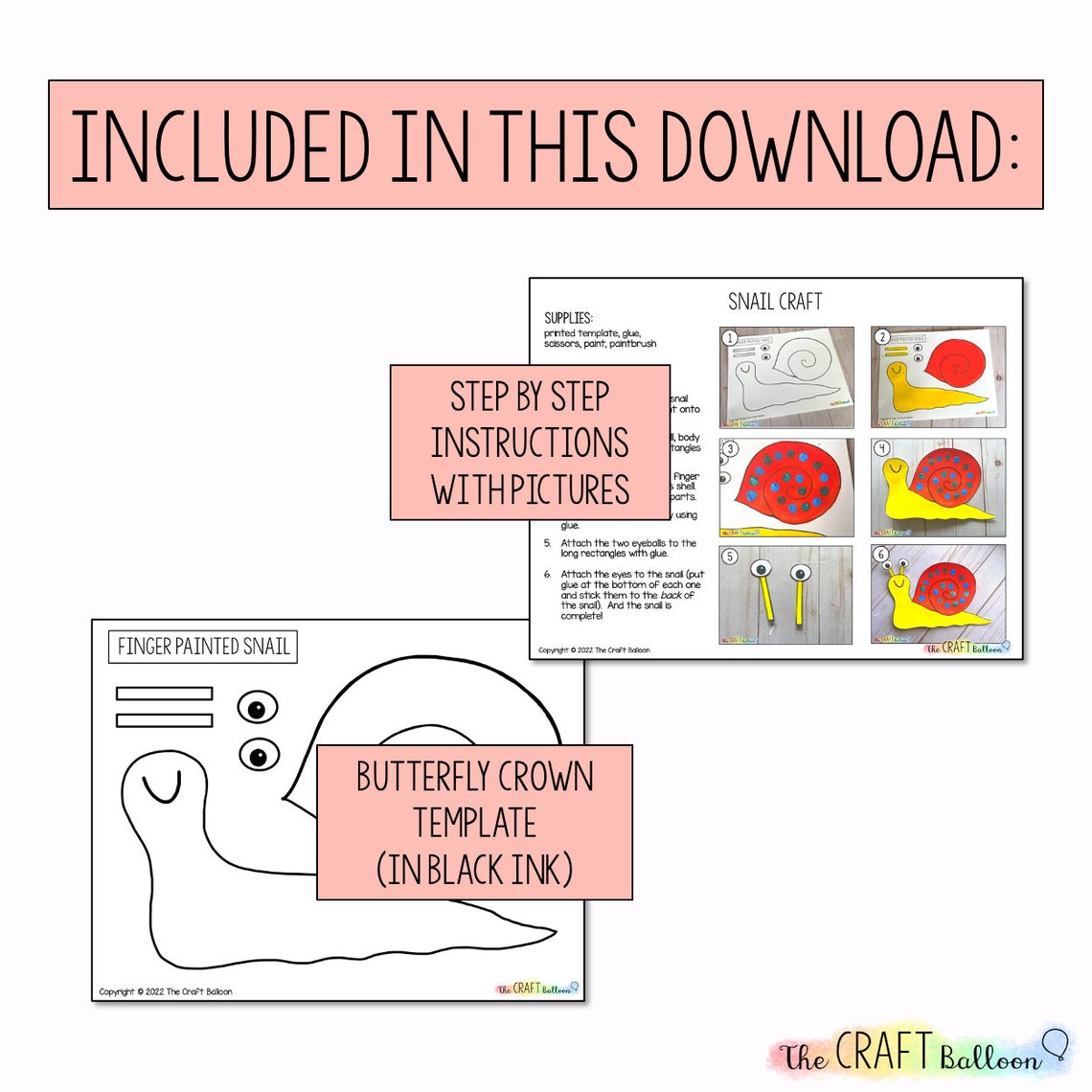 Snail Craft printable Craft Template / Printable Kids Craft Digital ...