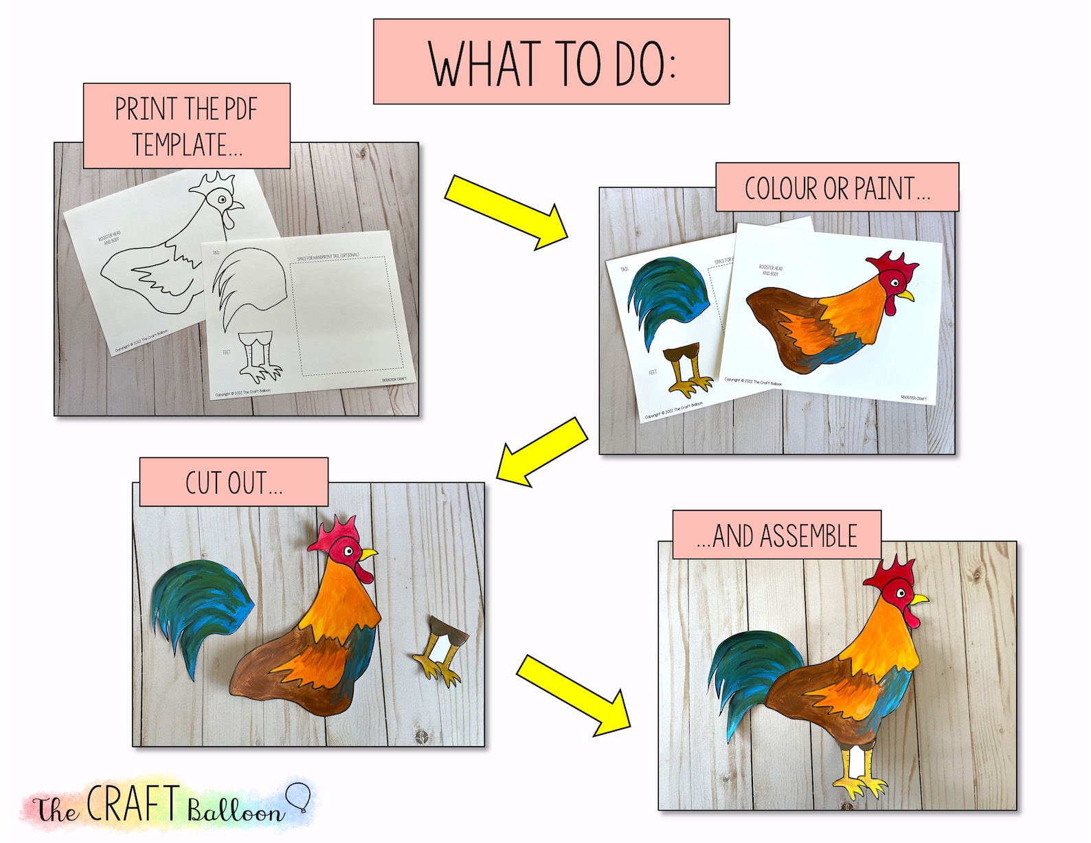 Rooster Craft printable Craft Template / Printable Kids - Etsy Canada