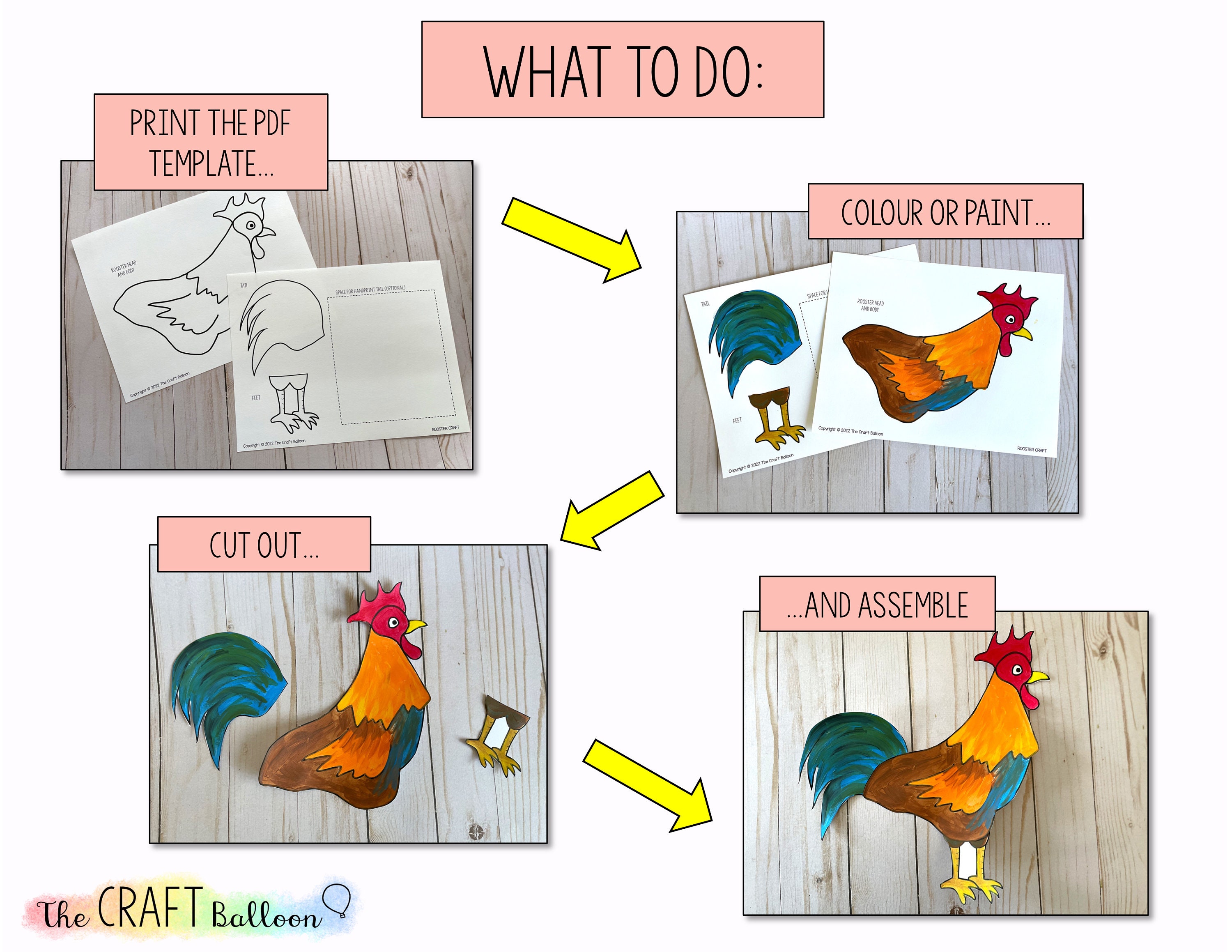 Rooster Craft printable Craft Template / Printable Kids - Etsy Canada