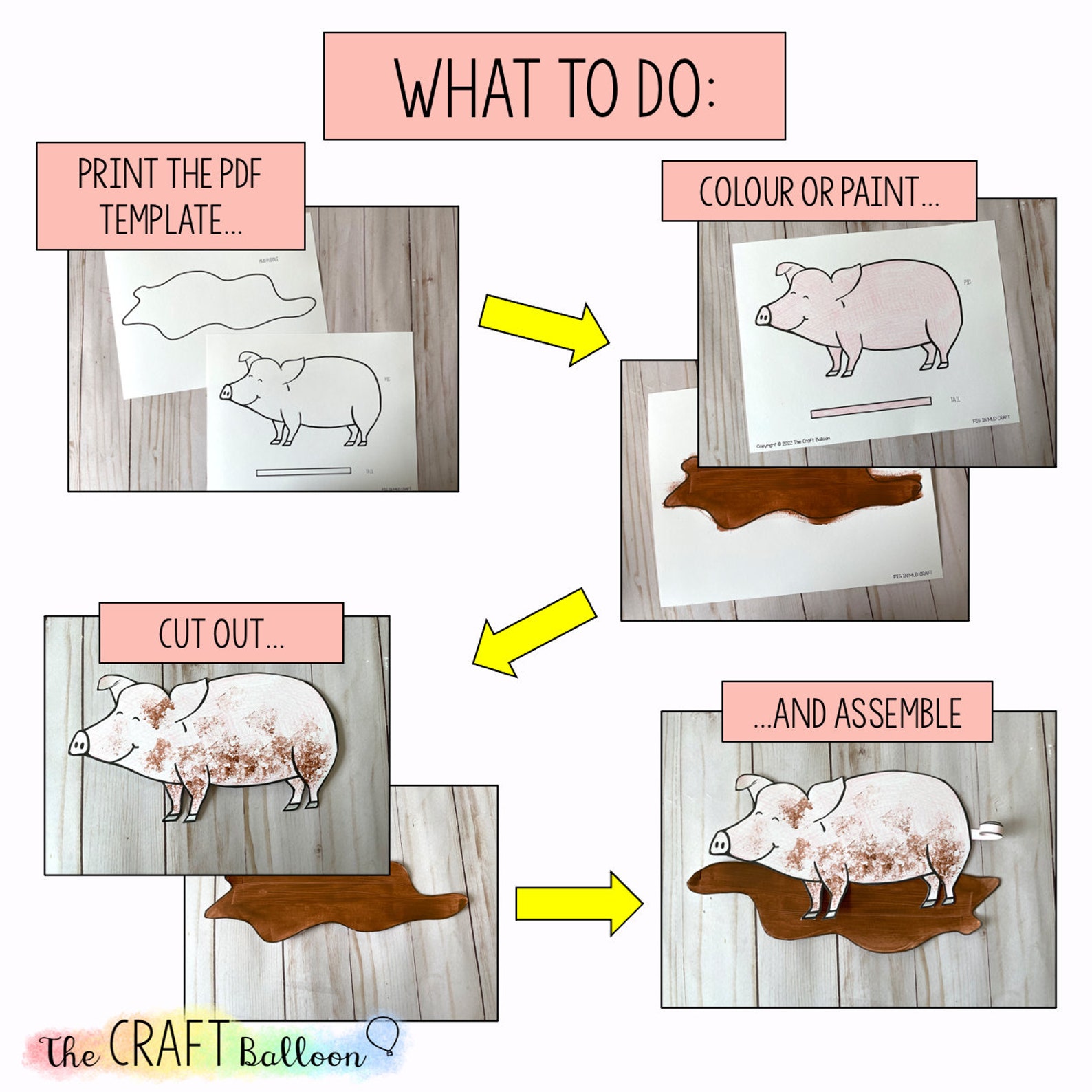 Pig in Mud Craft (printable Craft Template) / Printable Kids Craft ...