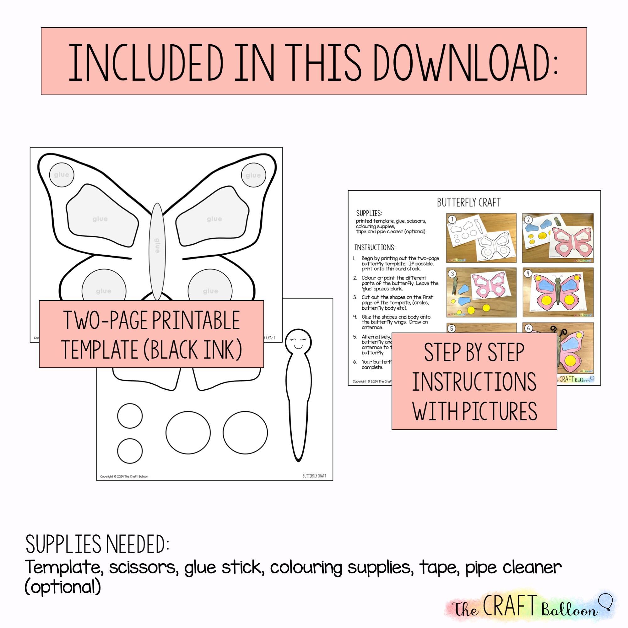 Butterfly Paper Craft (printable Craft Template) Children's Spring ...