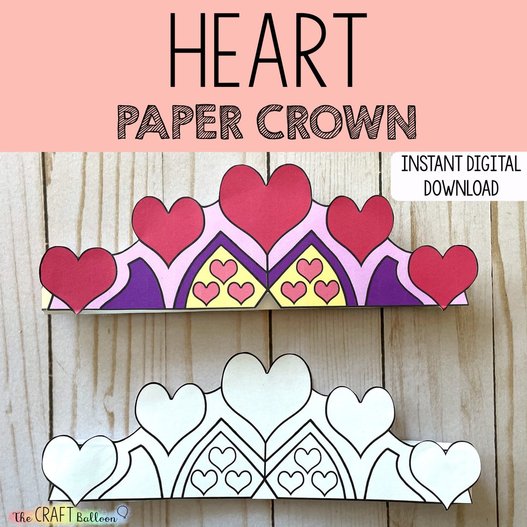 Heart Paper Crown (printable Template) / Paper Child's Headband Digital ...