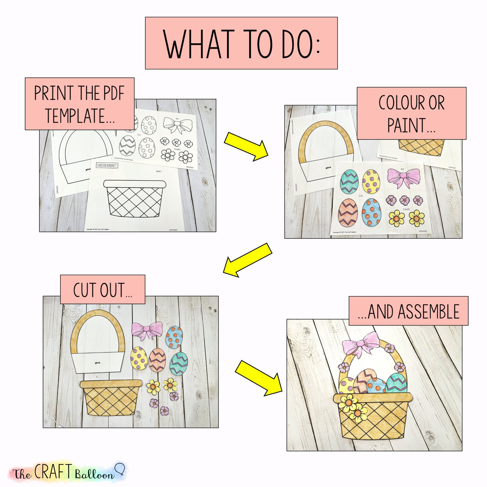 Easter Basket Paper Craft for Kids (printable Craft Template) / Easter ...