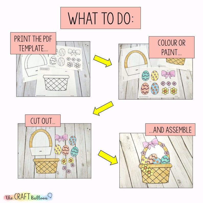 Easter Basket Paper Craft for Kids (printable Craft Template) / Easter ...