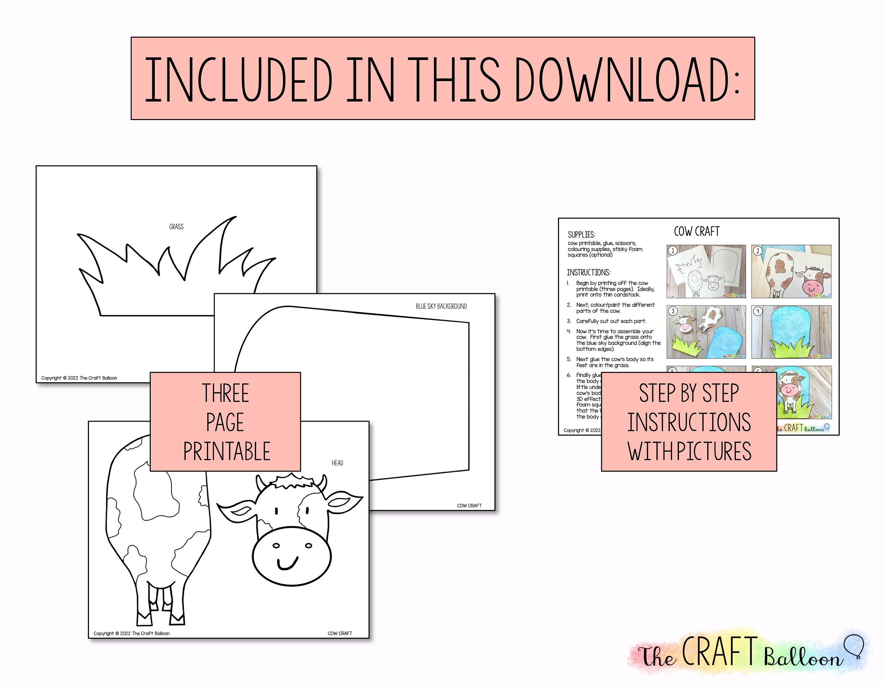 Cow Craft printable Craft Template / Printable Kids Craft - Etsy Canada