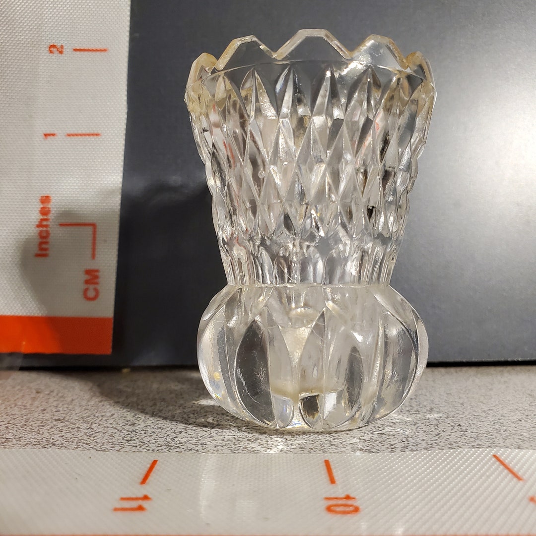 Vintage 40's/50's Pressed Glass Diamond Cut Toothpick Holder - Etsy