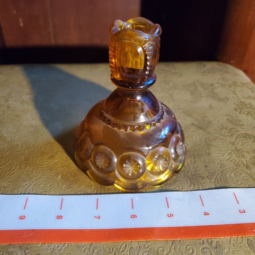 SLIGHT DAMAGE Amber Moon and Stars Candle Holder, Vintage Glass - Etsy