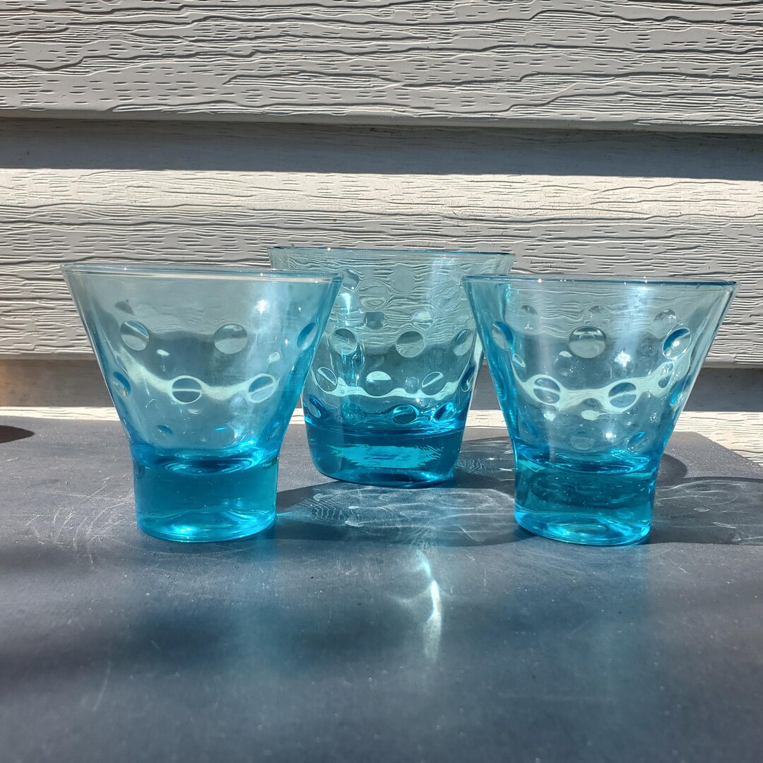 Vintage Glass Cups- Set of 3 Hazel Atlas Blue Capri Dot Electric Light ...