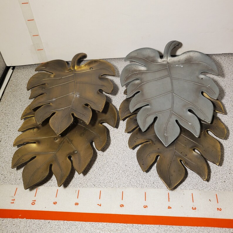Set of 4 Base Metals, PAINTED Bronze/silver Monstera Leaf Trinket ...