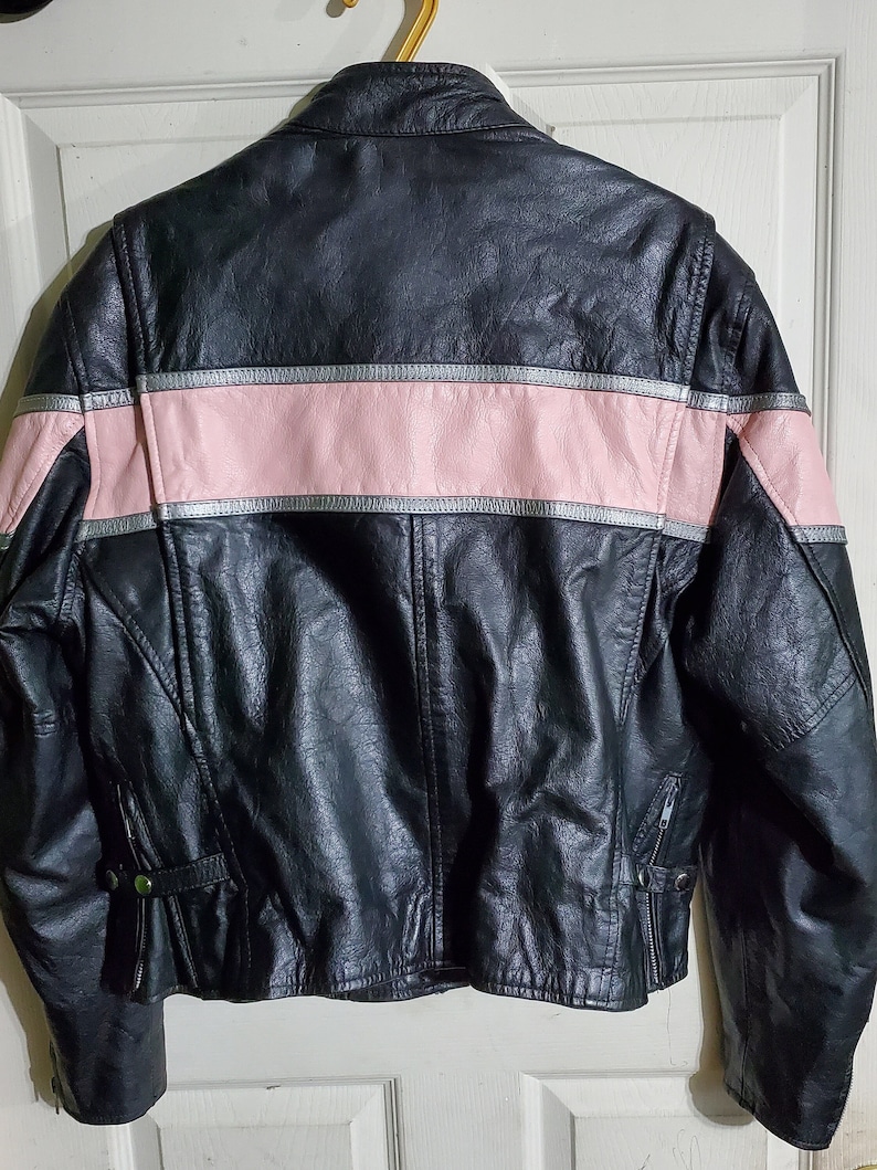 Vintage UNIK Leather Motorcycle Jacket Size XL Pink Stripe - Etsy
