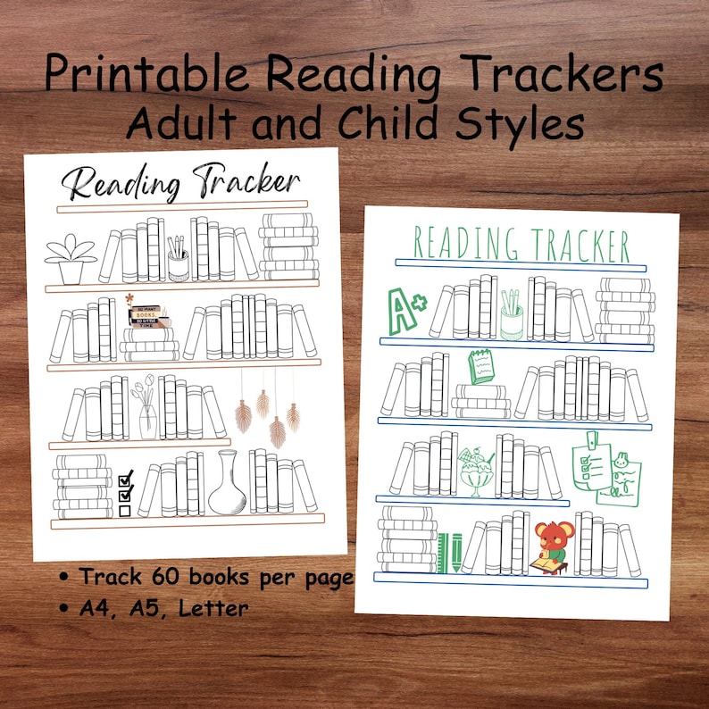 Reading Tracker Printable | Adult Reading Planner | Bookshelf Reading ...