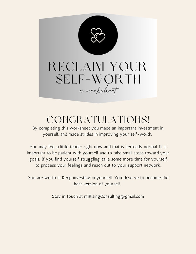 Self-worth Worksheet Printable | Minimal Design | Digital Worksheet ...