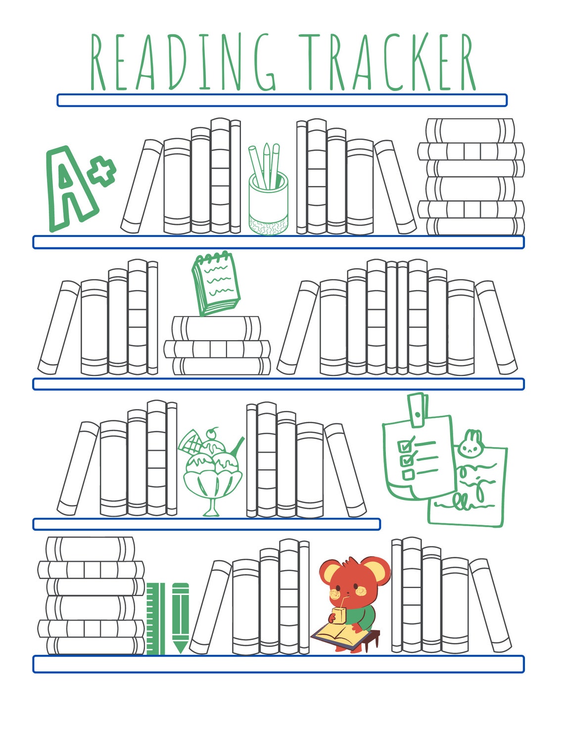 Reading Tracker Printable | Adult Reading Planner | Bookshelf Reading ...