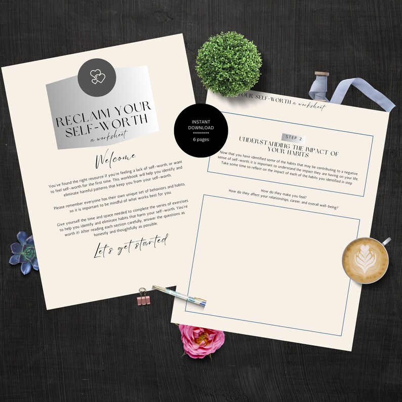Self-worth Worksheet Printable | Minimal Design | Digital Worksheet ...