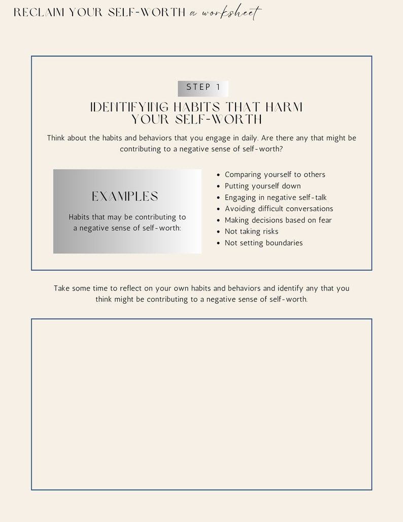 Self-worth Worksheet Printable | Minimal Design | Digital Worksheet ...