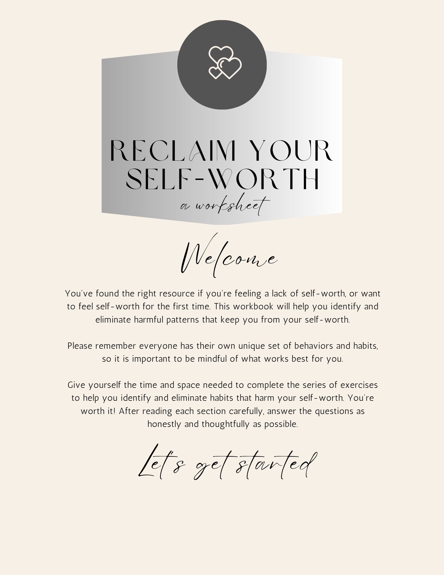 Self-worth Worksheet Printable | Minimal Design | Digital Worksheet ...