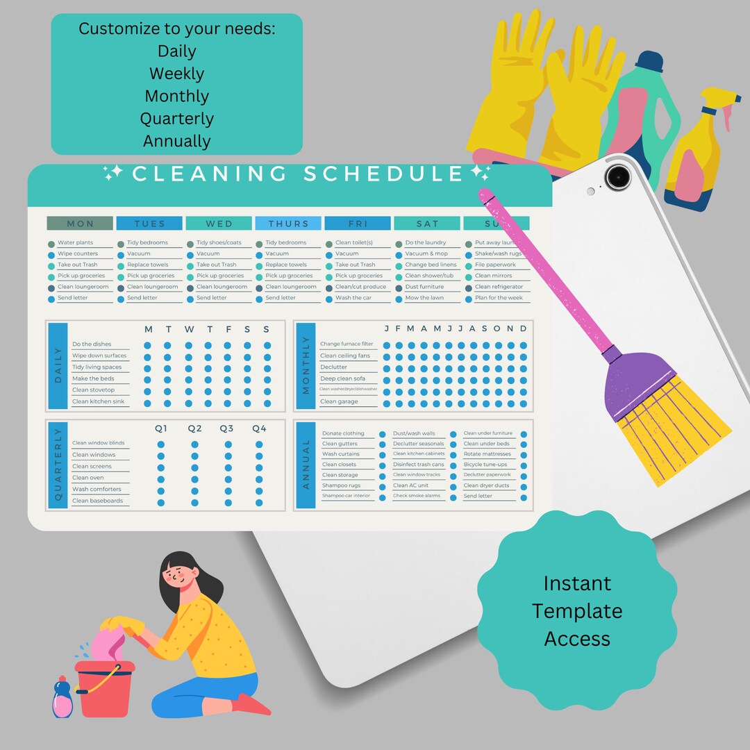 Editable Cleaning Schedule | Yearly Cleaning Checklist | Household ...
