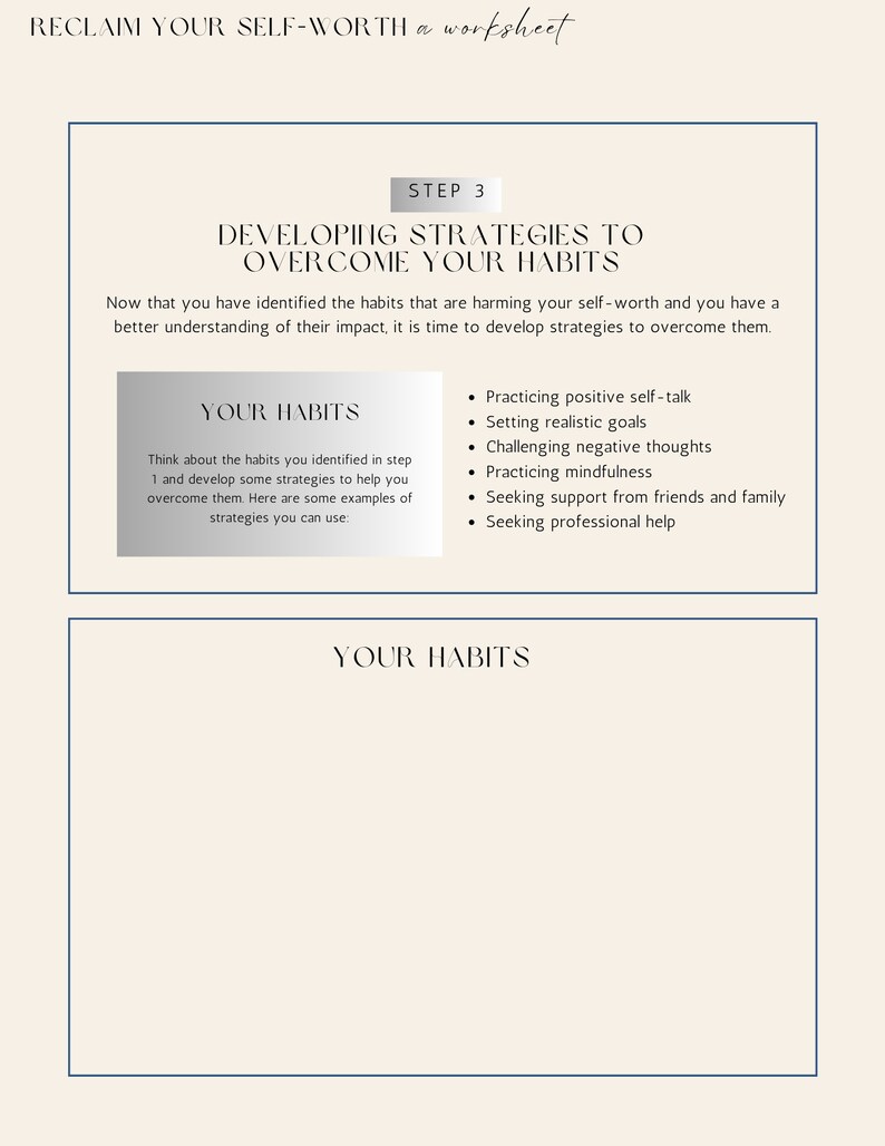 Self-worth Worksheet Printable Minimal Design Digital Worksheet ...
