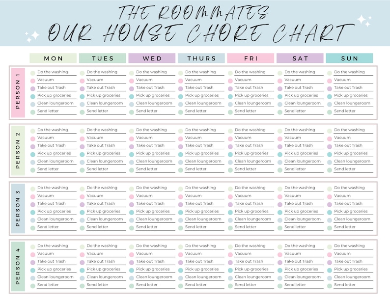 Editable Family Chore Chart | Roommate Chore List | Cleaning Checklist ...