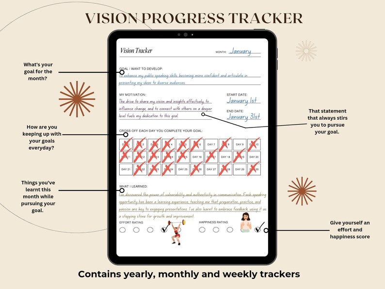 Vision Progress Tracker Digital Download: Goal Setting & Progress ...