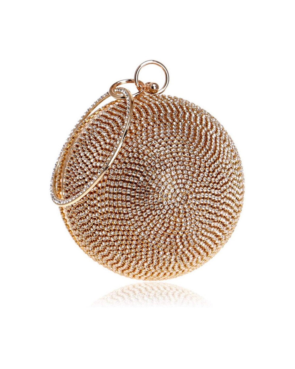 Rhinestone Ball Shaped Purse Clutch Ring Handle Party Evening Bag With ...