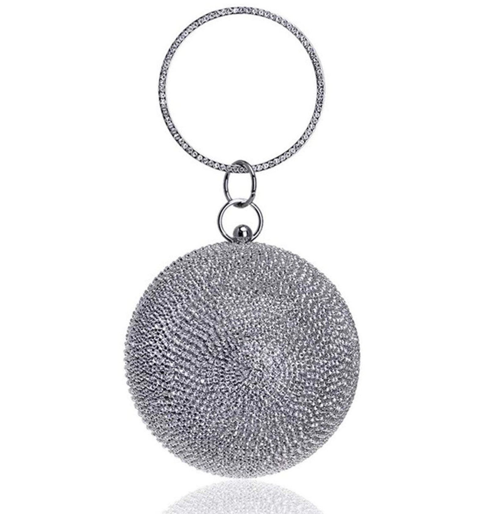 Rhinestone Ball Shaped Purse Clutch Ring Handle Party Evening Bag With ...