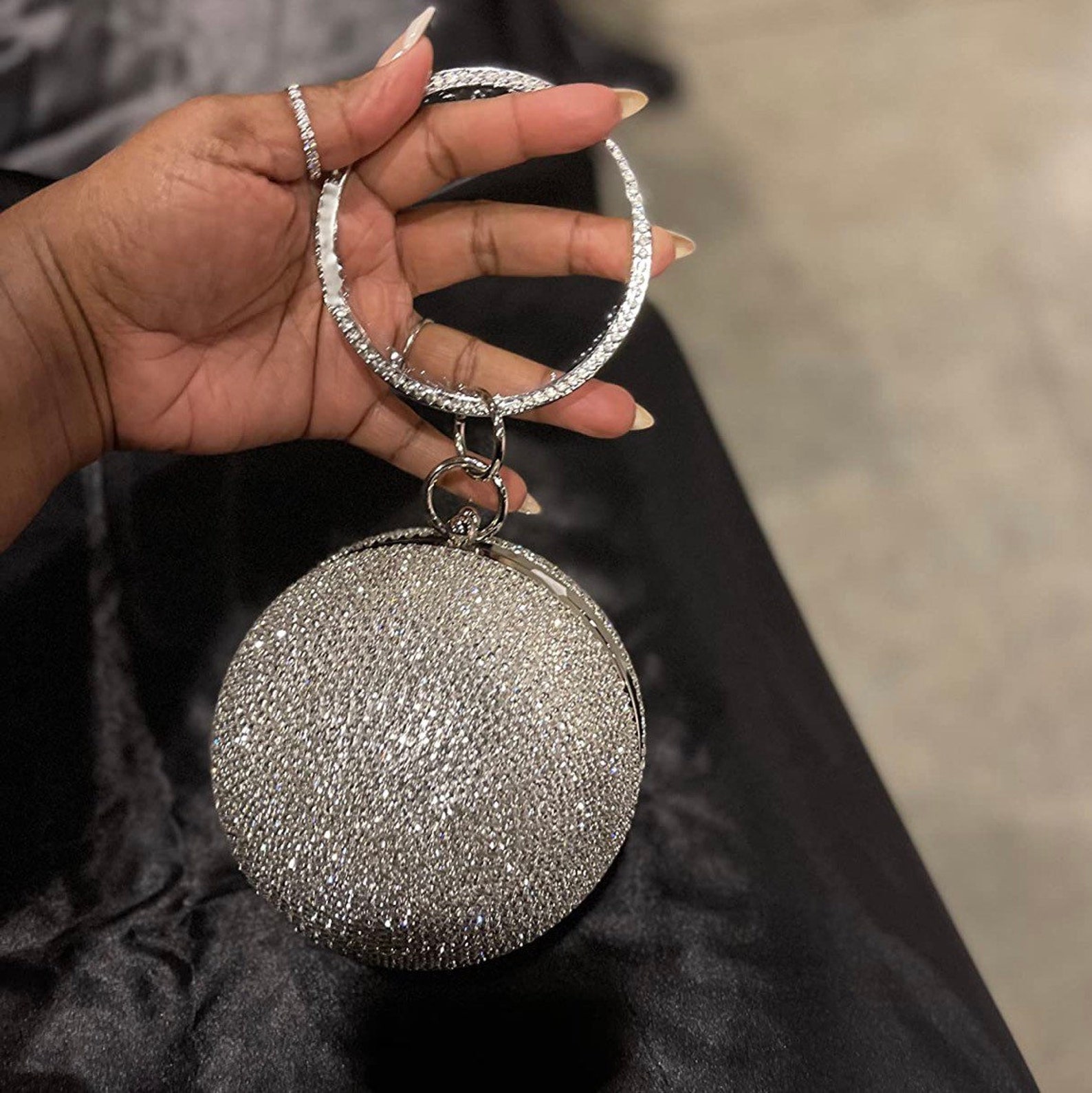 Rhinestone Ball Shaped Purse Clutch Ring Handle Party Evening Bag With ...