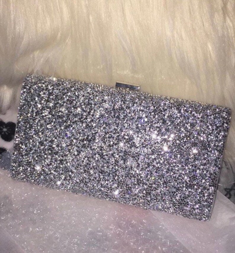 Silver Rhinestone Textured Evening Clutch Bag for Women With Includes ...