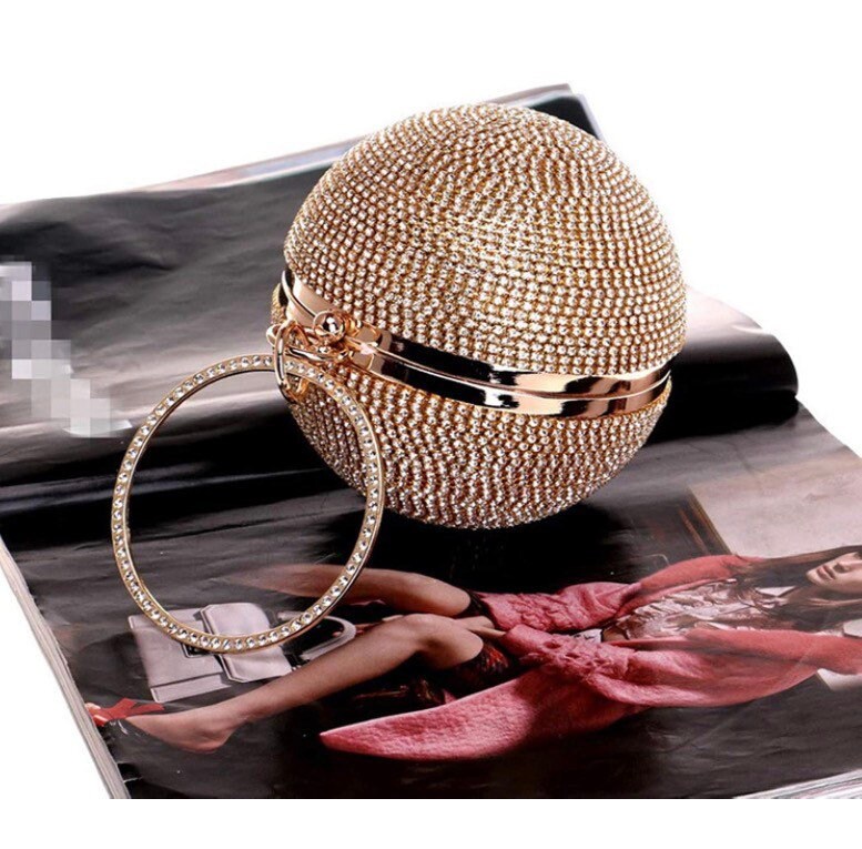 Rhinestone Ball Shaped Purse Clutch Ring Handle Party Evening Bag With ...