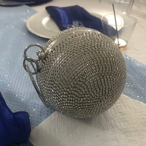 Rhinestone Ball Shaped Purse Clutch Ring Handle Party Evening Bag With ...