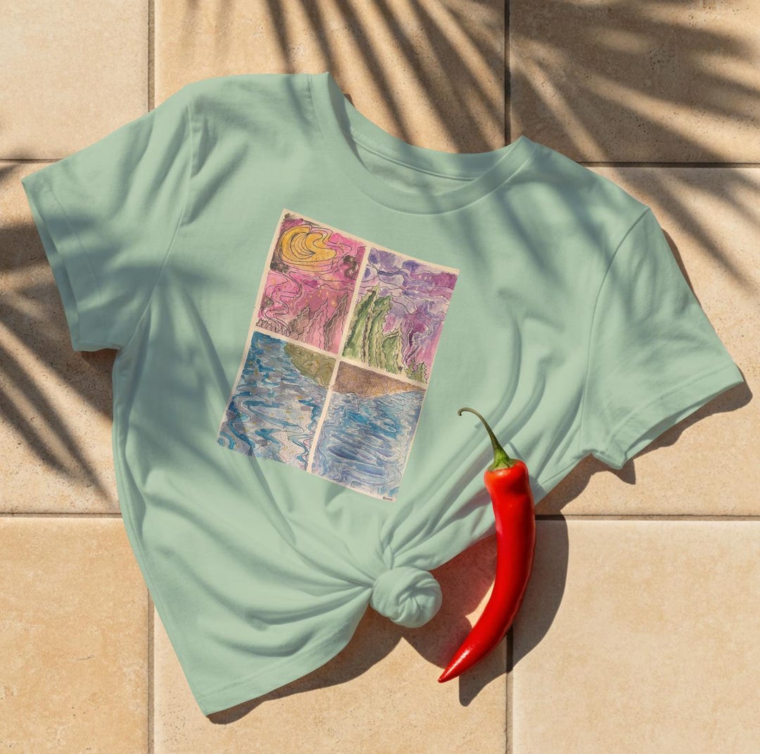 Abstract Four-panel Landscape T-shirt | Sunset, Mountains, Ocean - Etsy