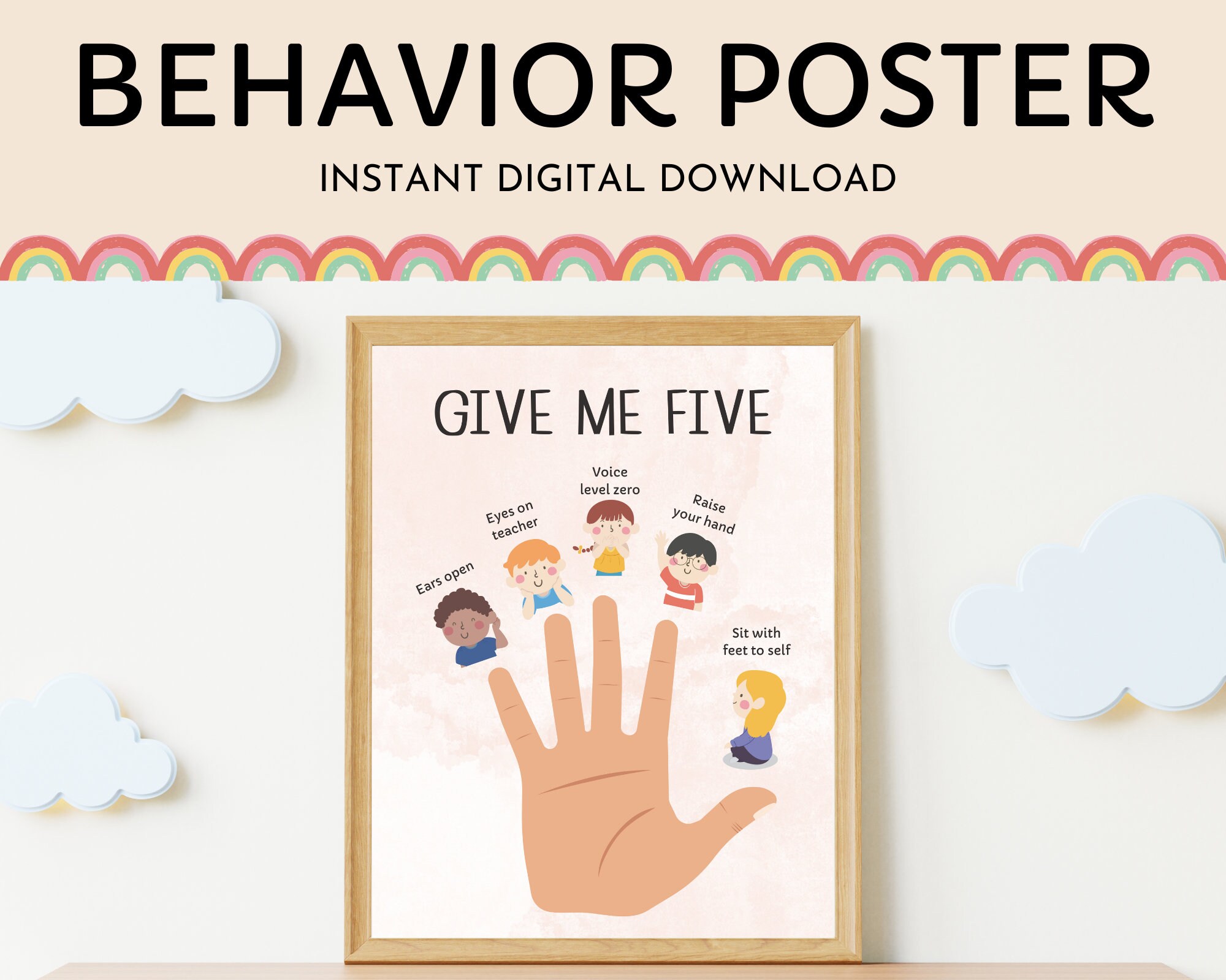 Elementary Behavior Poster, Boho Classroom Decor, Instant Digital ...