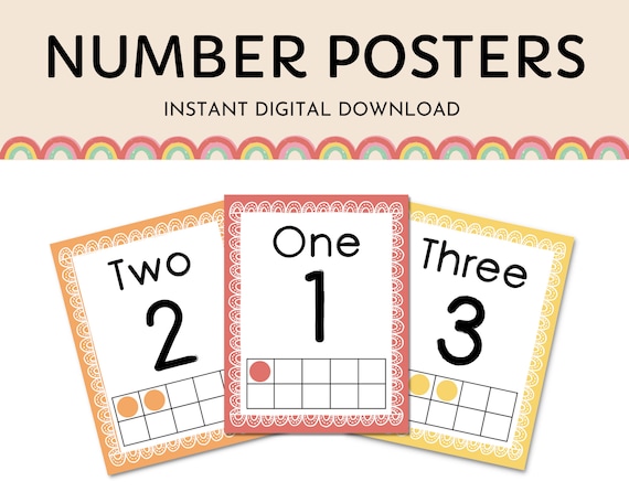 Classroom Number Posters Tens Frame Signs Elementary Math - Etsy