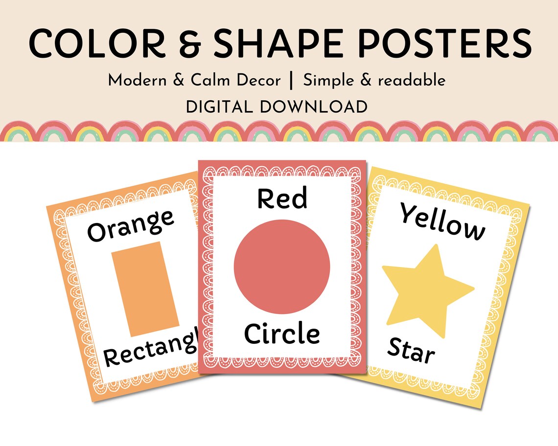 Color and Shape Classroom Posters, Simple and Aesthetic Classroom Decor ...
