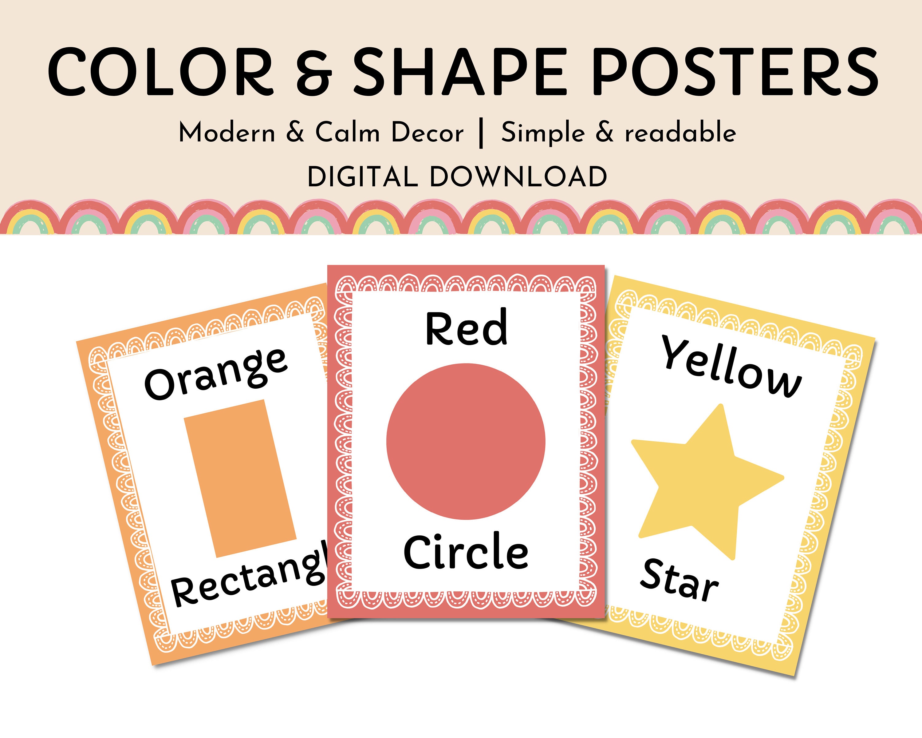 Color and Shape Classroom Posters, Simple and Aesthetic Classroom Decor ...