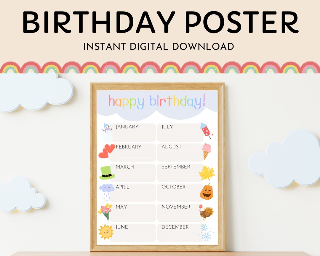 Classroom Organization, Rainbow Poster, Classroom Birthday Poster, Boho ...