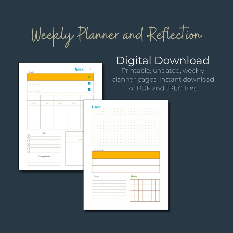 Printable Weekly Planner Page, Printable Weekly Reflection Page, PDF ...